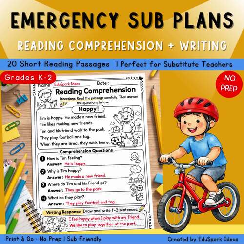 Emergency Sub Plans Reading Comprehension & Writing | No Prep Print ...