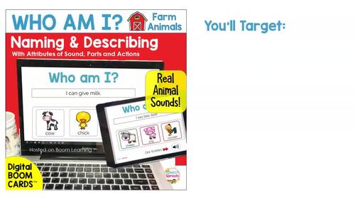BOOM Cards™ Farm Animals Vocabulary & Describing for Speech Therapy