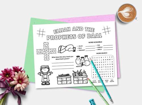 Elijah and the Prophets of Baal, Bible Lesson Activity Sheet, Sunday School