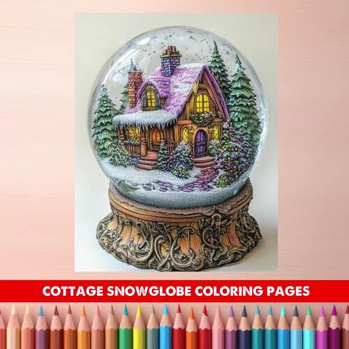 50 Cottage Snowglobe Coloring Pages - Kids & Adults Holiday Activity