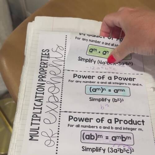 Algebra 1 - Multiplication Properties of Exponents Interactive Notebook ...