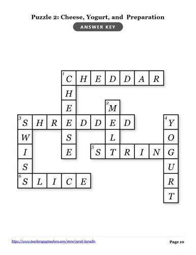 Dairy Products & Alternatives Sub Plans: Newcomer ESL Crosswords with ...