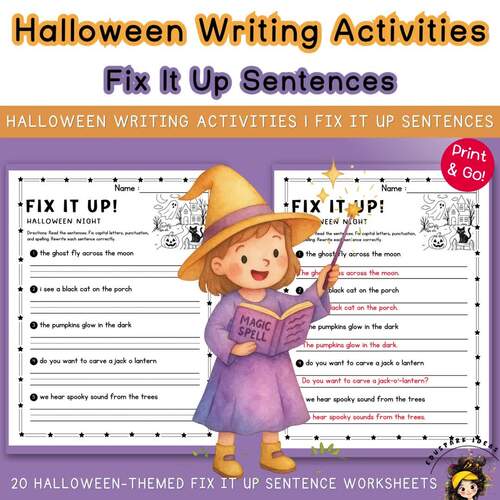 Halloween Writing Activities | Fix It Up Sentences | for 1st-2nd Grade
