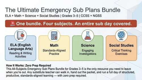 3rd–5th Grade Emergency Sub Plans Bundle | ELA + Math + Science ...
