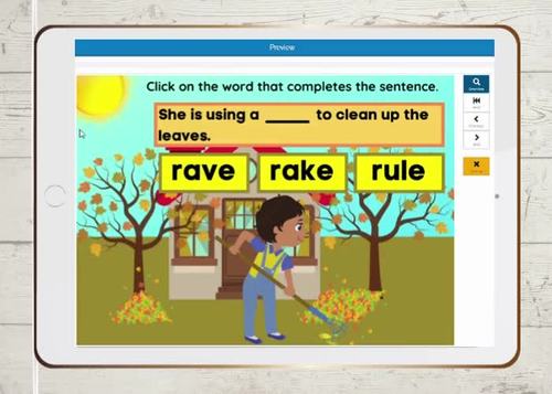 Completing Sentences with CVCe and VCe Words Farm and Fall BOOM CARDS)
