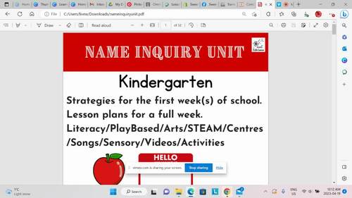 Lesson Plans Kindergarten. FDK. All About my NAME Unit- Inquiry/Play Based