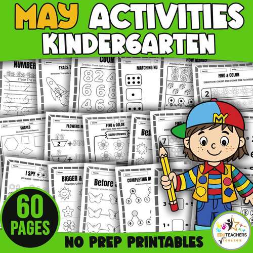 May Kindergarten Activities|Math,Time,Shapes and Coloring Workcheets ...