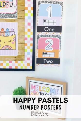 Number Posters with Ten Frames Editable Counting Happy Pastel Classroom ...