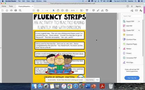Oral Reading Fluency and Reading with Expression Fluency Strips Activity