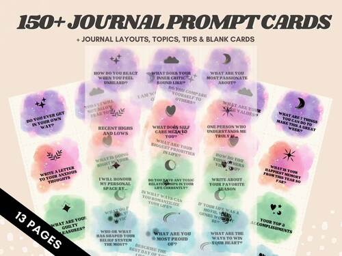 Journal Prompt Cards, Journal Writing, Self Care, Mental Health ...