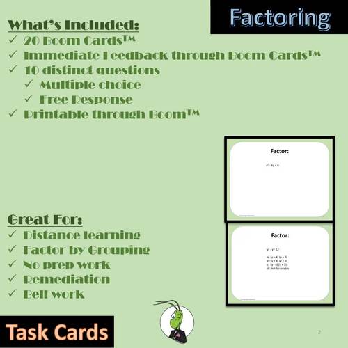 Factor Trinomials and Binomials Quiz Problems Boom Cards Algebra