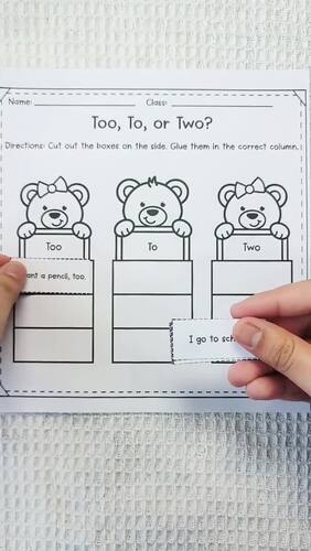 Too, To, or Two? Cut and Paste Sorting Activity by Taketing Academy