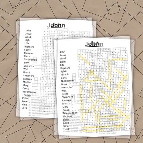 John Bible Activities | Word Search Crossword Word Jumble for Kids