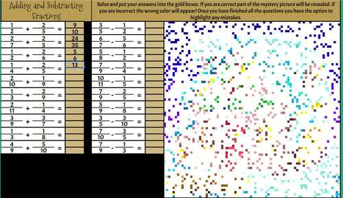 Adding and Subtracting Fractions Christmas Math Pixel Art | Unlike ...