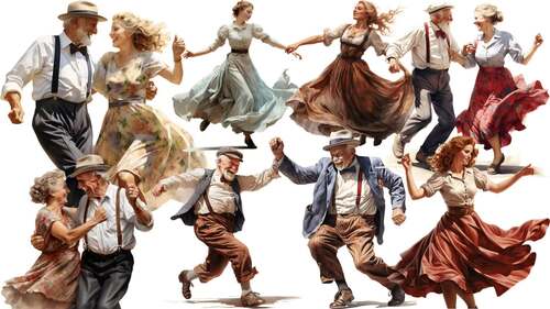 Watercolor Old-Time Dancing Clipart Set of 20 Files by ArtisticTimberStudio