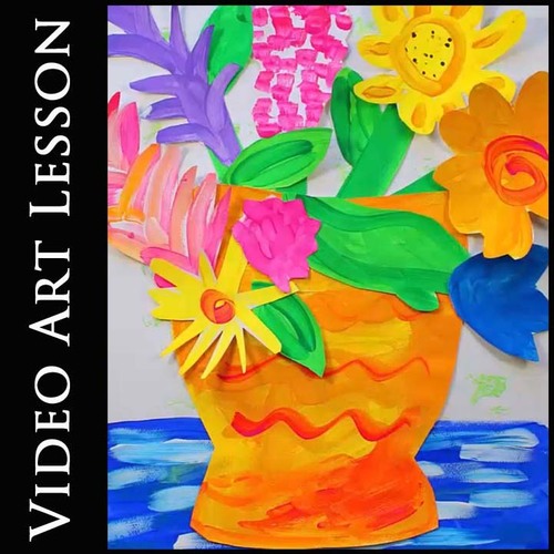 FLOWERS Art Lesson | MOTHER'S DAY Draw, Paint, & Collage Spring Art Project