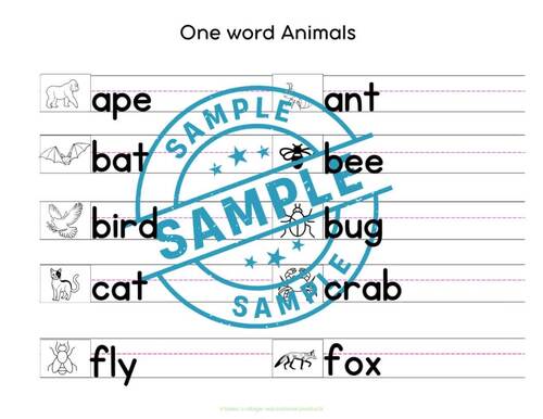 One syllable animals and bugs tracing and printing worksheets | TPT