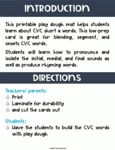 CVC Words Short a Play Dough Mats by TeKa Kinderland | TPT