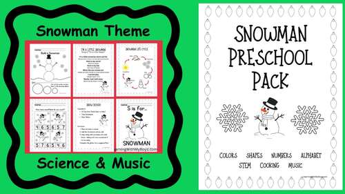 Snowman Preschool /Toddler Math & Literacy Activity NO PREP Pack ...