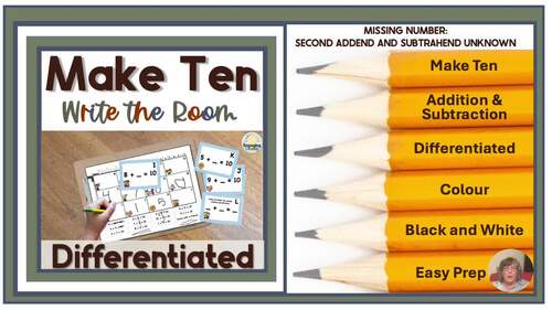 Differentiated Missing Number Make Ten Write-the-Room with Recording ...
