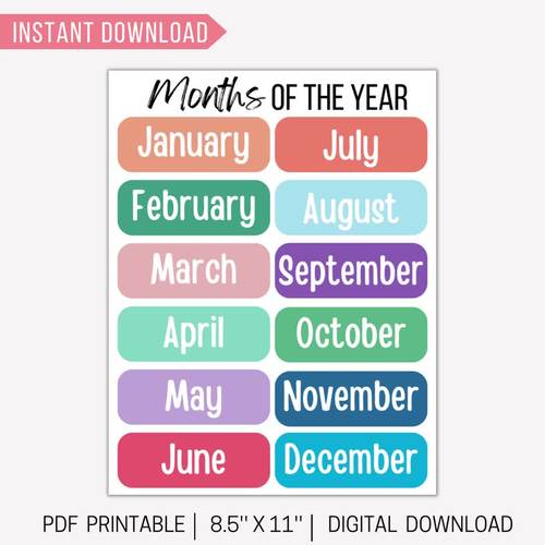 Months of the Year Poster- Classroom Decor by Teach Practically | TPT