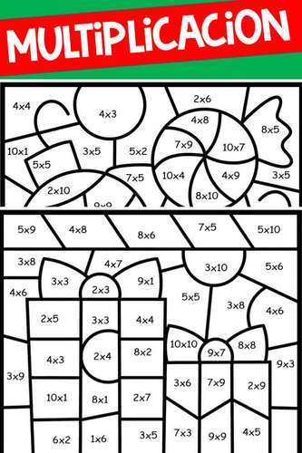 Christmas Theme Multiplication Color by Number in Spanish by Primary ...