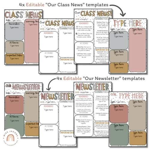 Classroom Newsletter Templates | Editable | Spotty Boho Classroom Theme