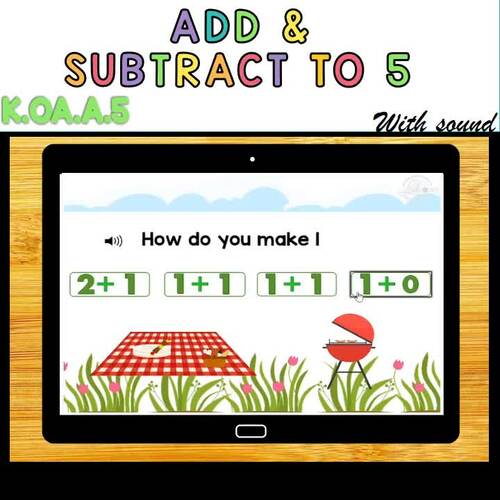 Addition and Subtraction to 5 Kindergarten Boom Cards™ K.OA.A.5 Picnic ...
