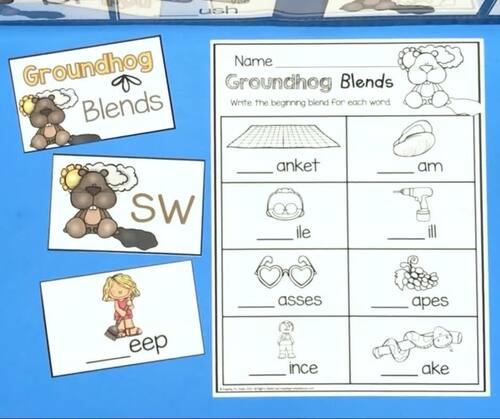 Consonant Blends Task Cards Phonics Kindergarten Groundhog's Day