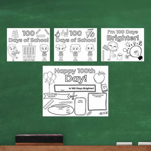 100 Days of School Coloring Pages: Printable Activity Sheets (PDF)