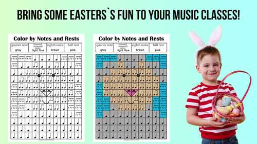 Easter Music Coloring Mystery Pictures Art | Spring Notes & Rests Music ...
