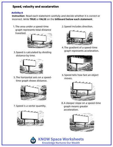 Speed, Velocity and Acceleration Worksheet | Motion Graphs Activities