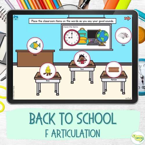 Back to School Articulation Boom Cards™ F Sound by In Unison Speech Therapy