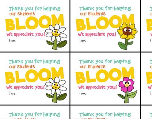 Cute Flower Teacher/ Staff Appreciation Gift Tag- Thank you for helping ...
