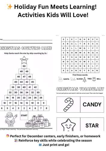 Christmas Activities for Grades 1–3 Reading, Writing, Math & Coloring ...