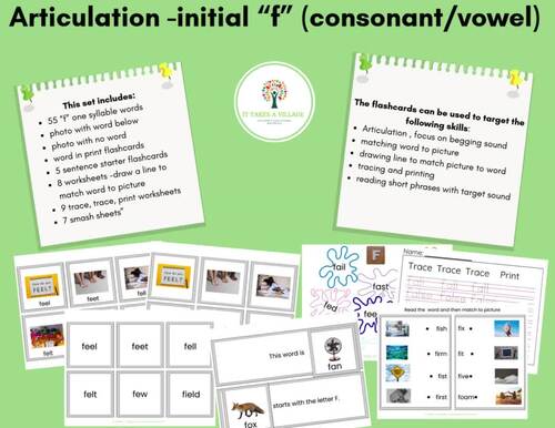 Articulation Flashcards-Initial "F" sounds-(one syllable words with ...
