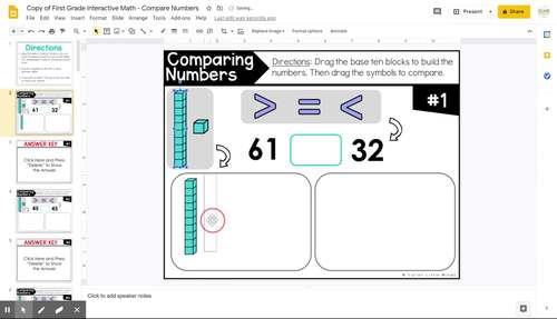 Compare 2-Digit Numbers First Grade Math Activity for Google Slides