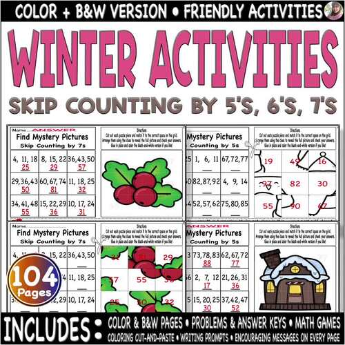 Winter | Skip Counting by 5's, 6's, 7's Solve, Games, Color, number ...