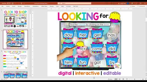 Birthday Hide and Seek for Letters and Sight Word Practice | Editable Game