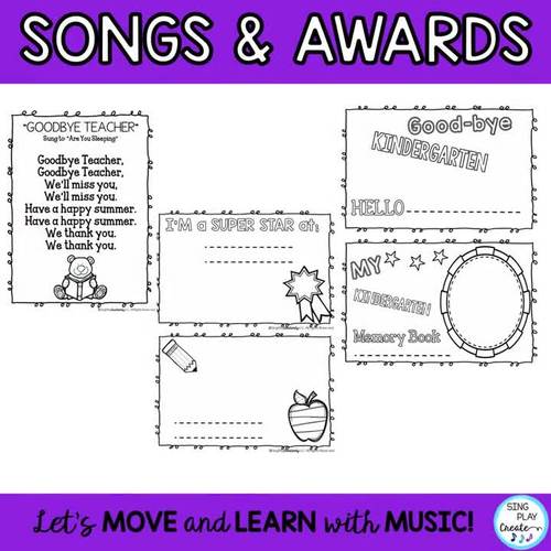 Kinder End of Year Memory Book with Songs, Craftivity, Writing Pages