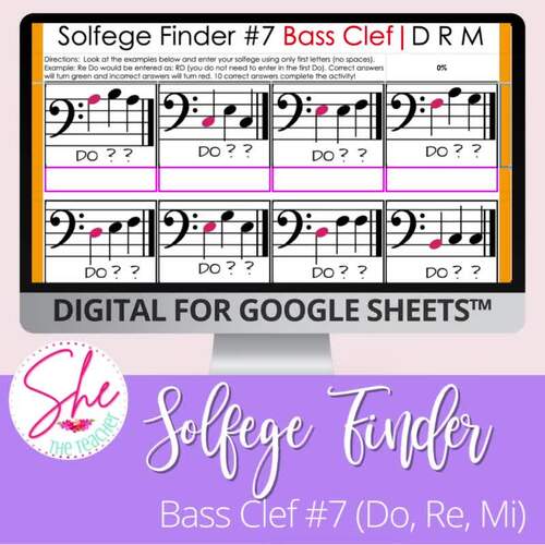 Digital Solfege Worksheet #7: Do, Re & Mi (Bass Clef) by She the Teacher