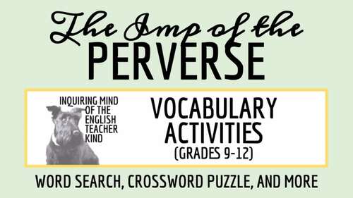 "The Imp of the Perverse" by Edgar Allan Poe Vocabulary Games for High ...