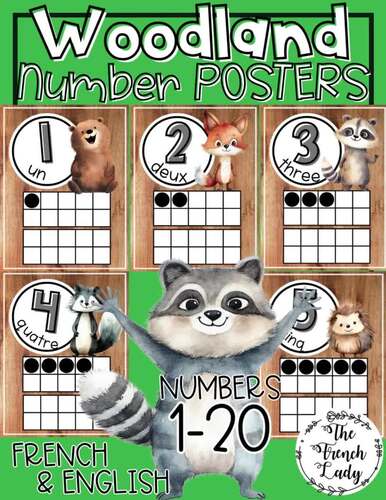 FRENCH & ENGLISH Woodland FOREST Animals Classroom Decor Number Posters ...