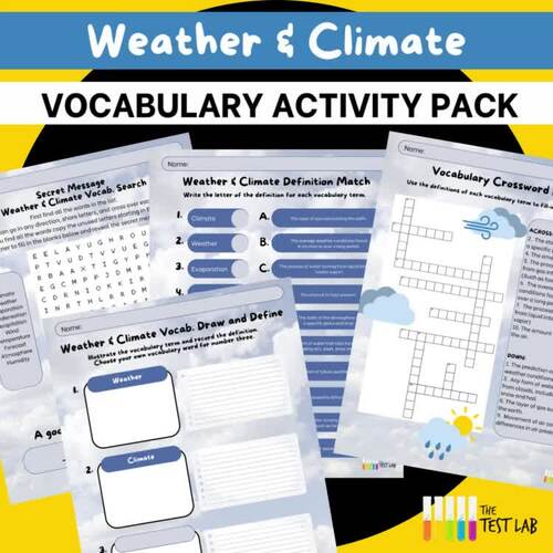 Weather and Climate Vocabulary Activity Worksheet Packet by The Test Lab