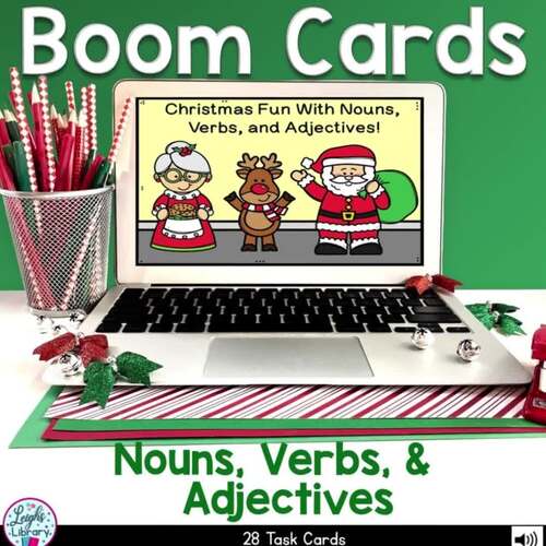 Boom Cards™ Christmas Nouns, Verbs, and Adjectives - Parts of Speech Review