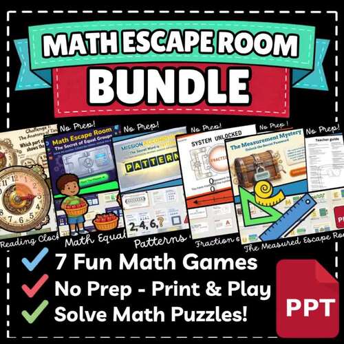 Math Escape Room Bundle K–4 Fractions Graphs Measurement Money Patterns ...