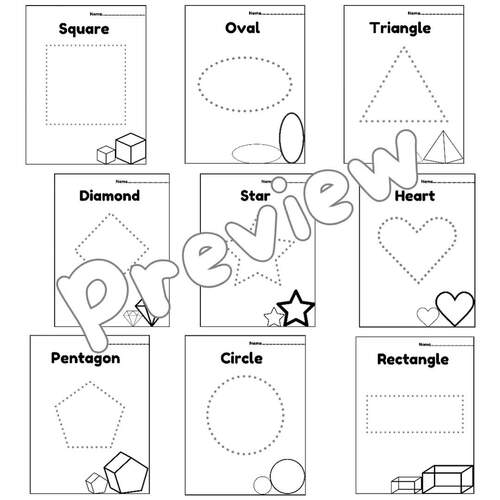 2D Shapes Worksheets for Preschool Kindergarten Math (Trace, Draw, and ...