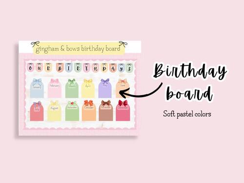 Gingham and Bows Theme Classroom Birthday Board Set | Classroom Decor