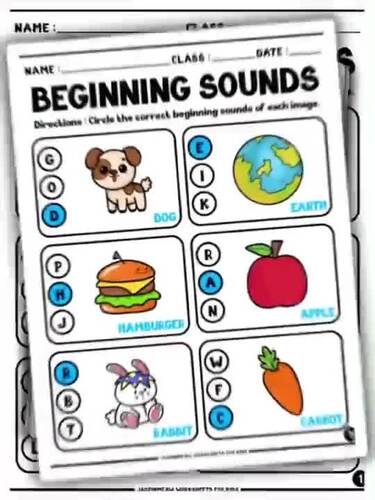 BEGINNING SOUNDS WORKSHEETS PRINTABLE | FOR PRE-K, K, GRADE 1 | PHONICS