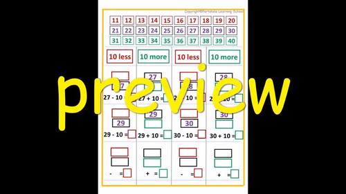 10 More 10 Less – Numbers 1 to 100 - Worksheets with Number charts ...